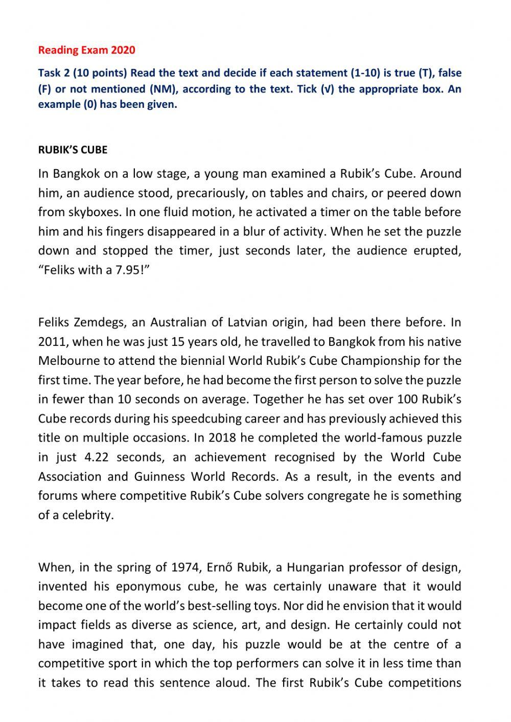 Reading Parts 2&3, 2020 worksheet | Live Worksheets