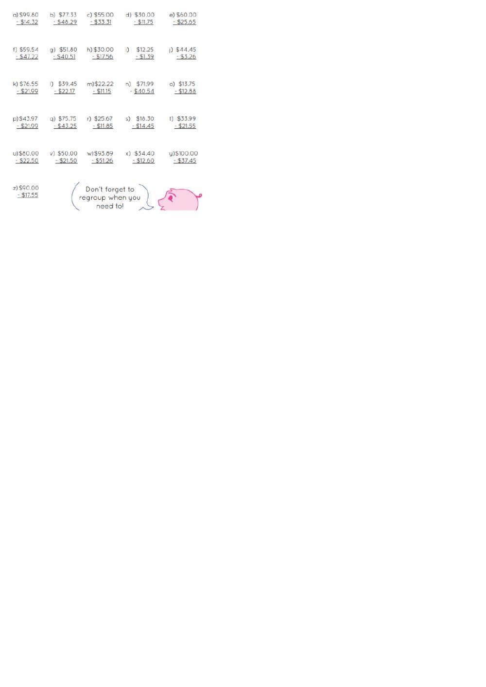 Subtraction up to 100 worksheet | Live Worksheets