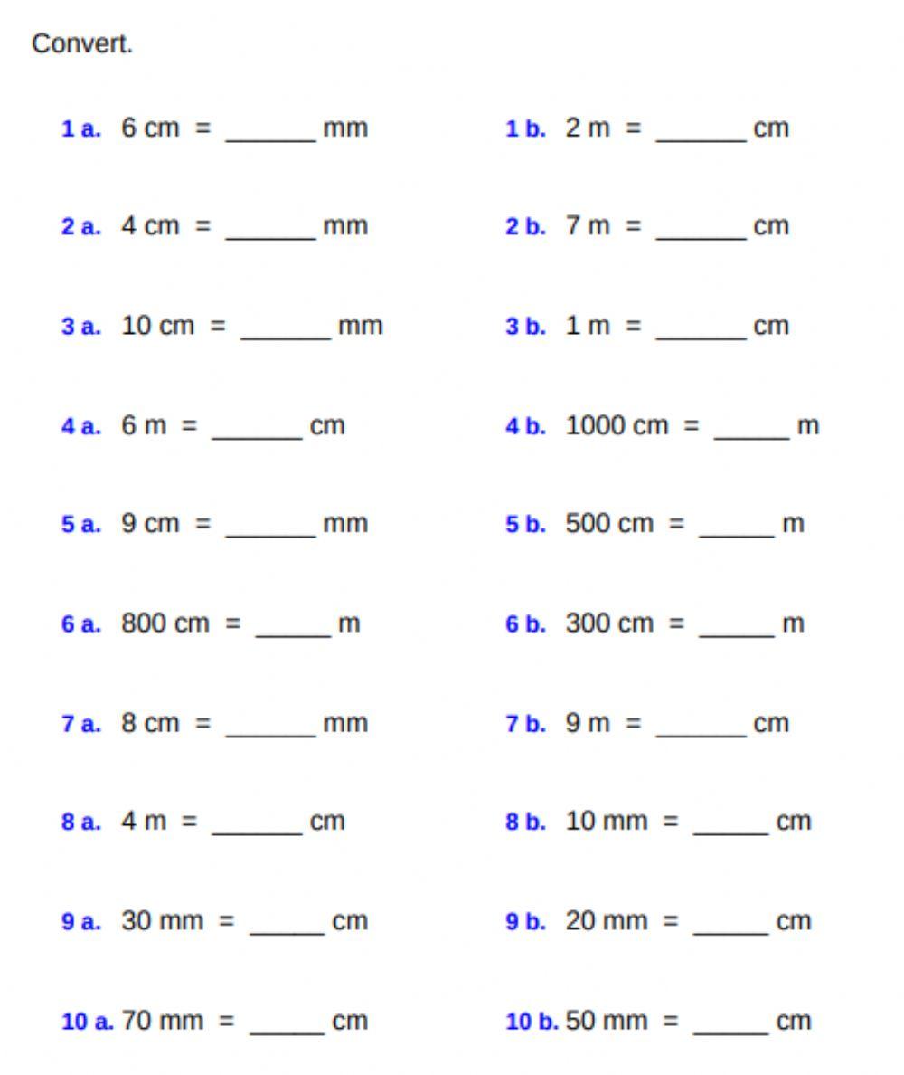 Metric Conversions: mm, cm, m online exercise for | Live Worksheets