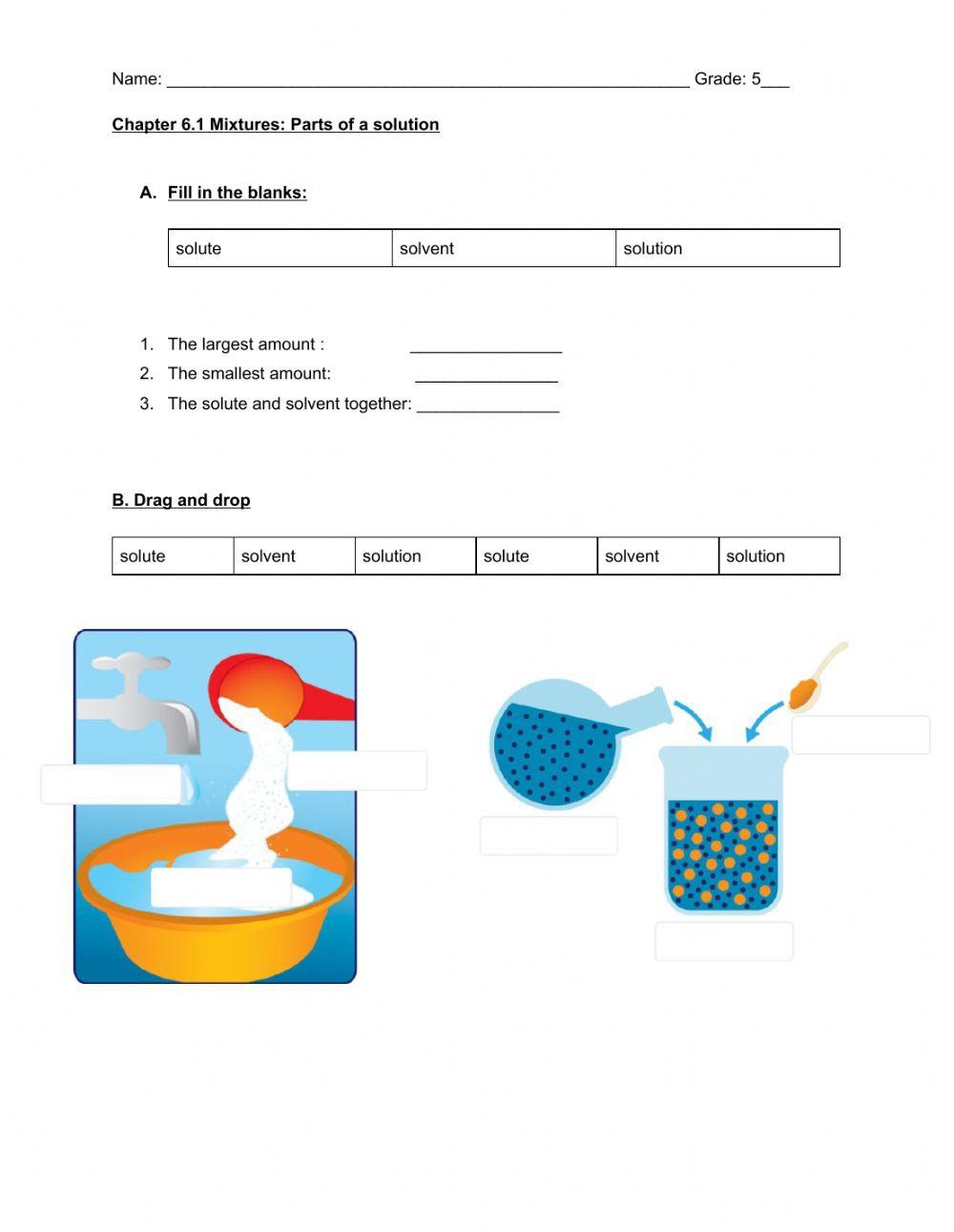 Parts of a solution | Candice02 | Live Worksheets
