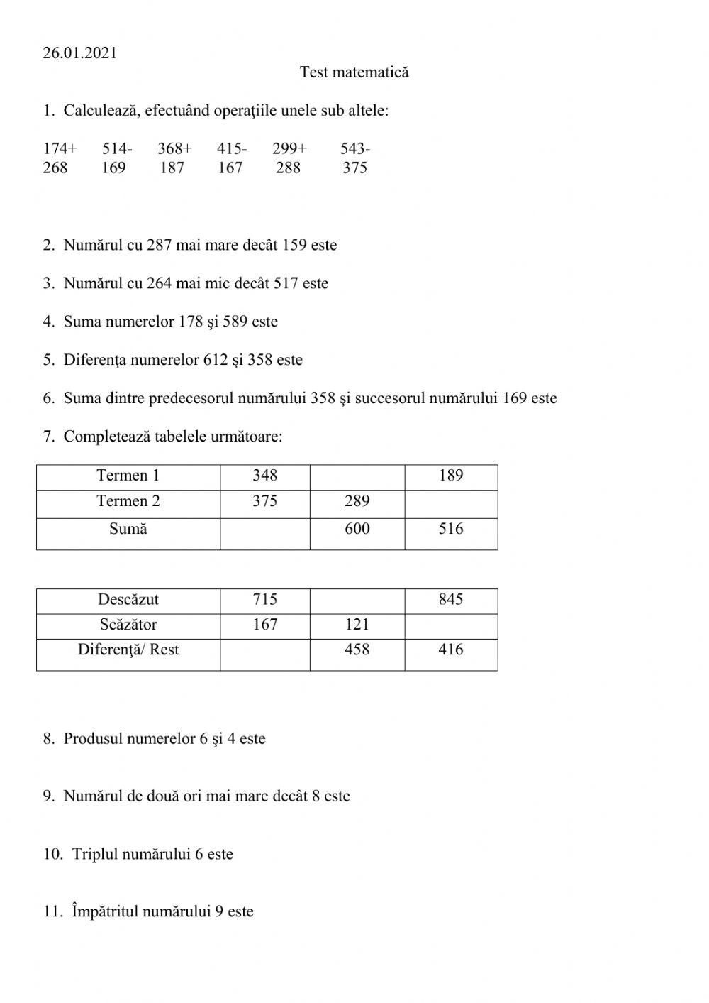 Test mate exercise | Live Worksheets