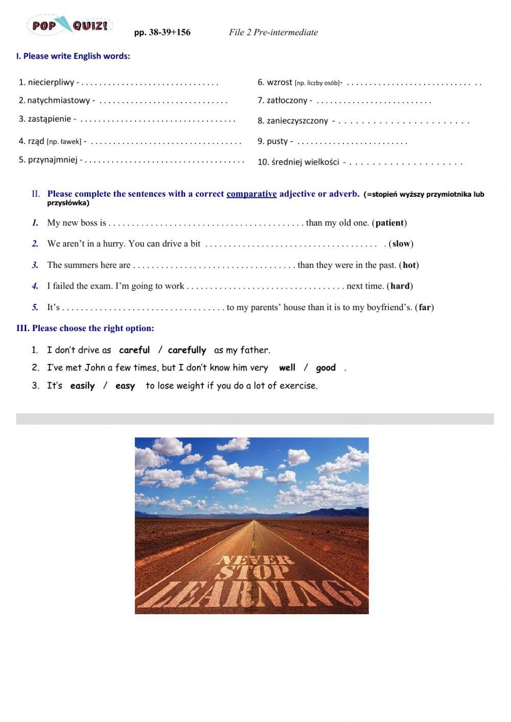 Pre-intermediate - Pop quiz 6 worksheet | Live Worksheets