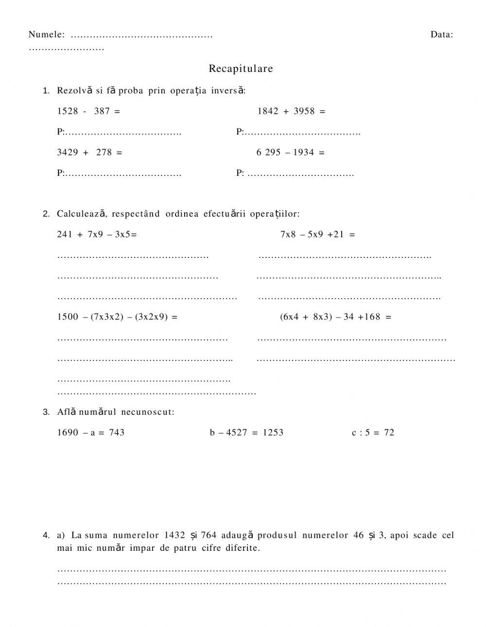 Recapitulare matematica online exercise for | Live Worksheets
