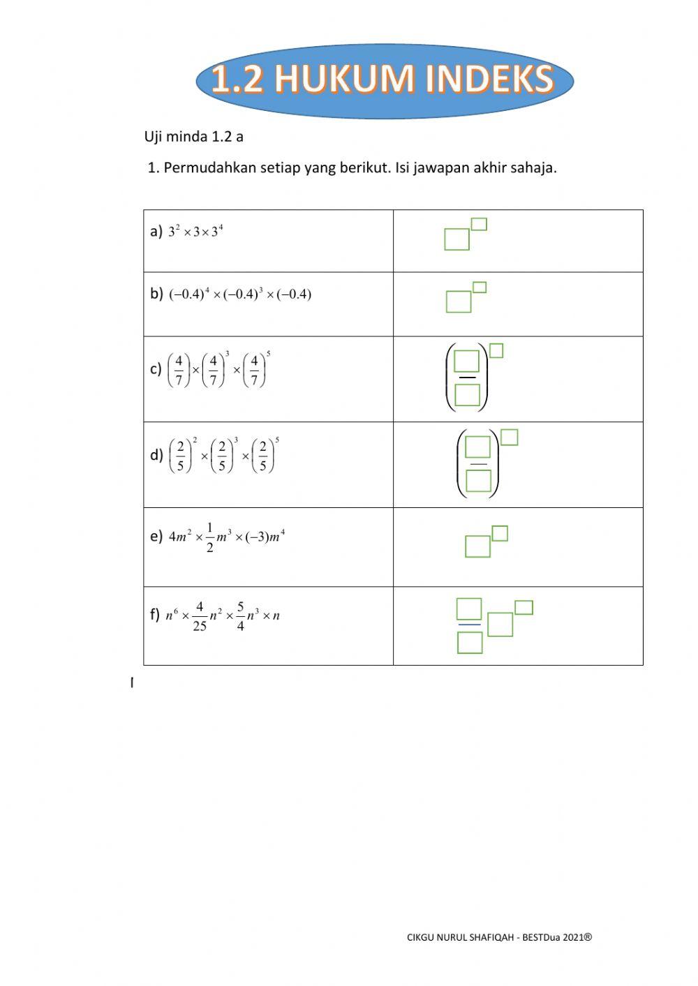 665572 | Indeks | CIKGUSHAFIQAH | LiveWorksheets