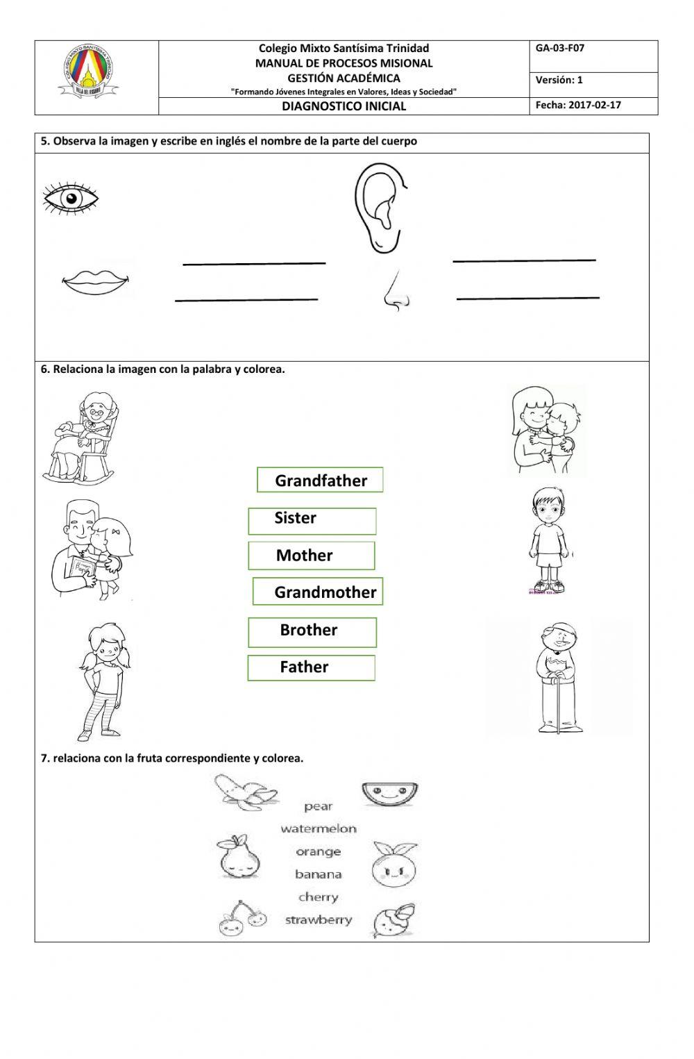 Guia. diagnostico inicial worksheet | Live Worksheets