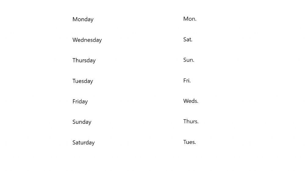Day of the week abbreviation match online exercise for | Live Worksheets