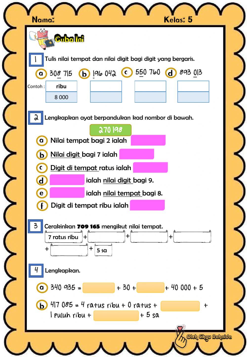 Nilai tempat da… | Free Interactive Worksheets | 666527