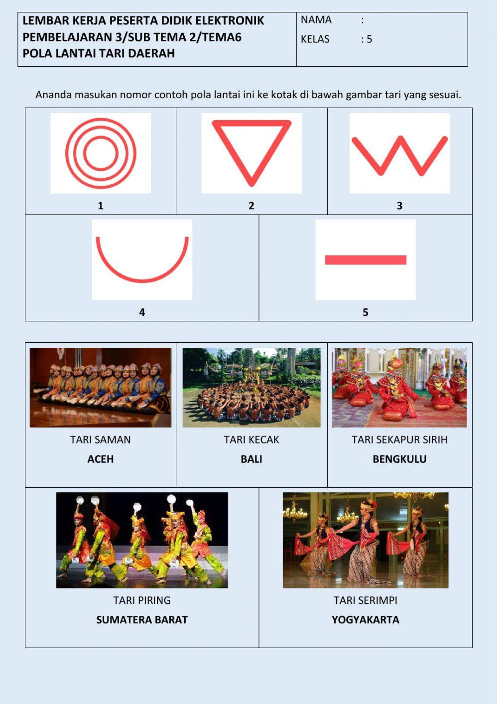 Pola lantai tari daerah worksheet | Live Worksheets