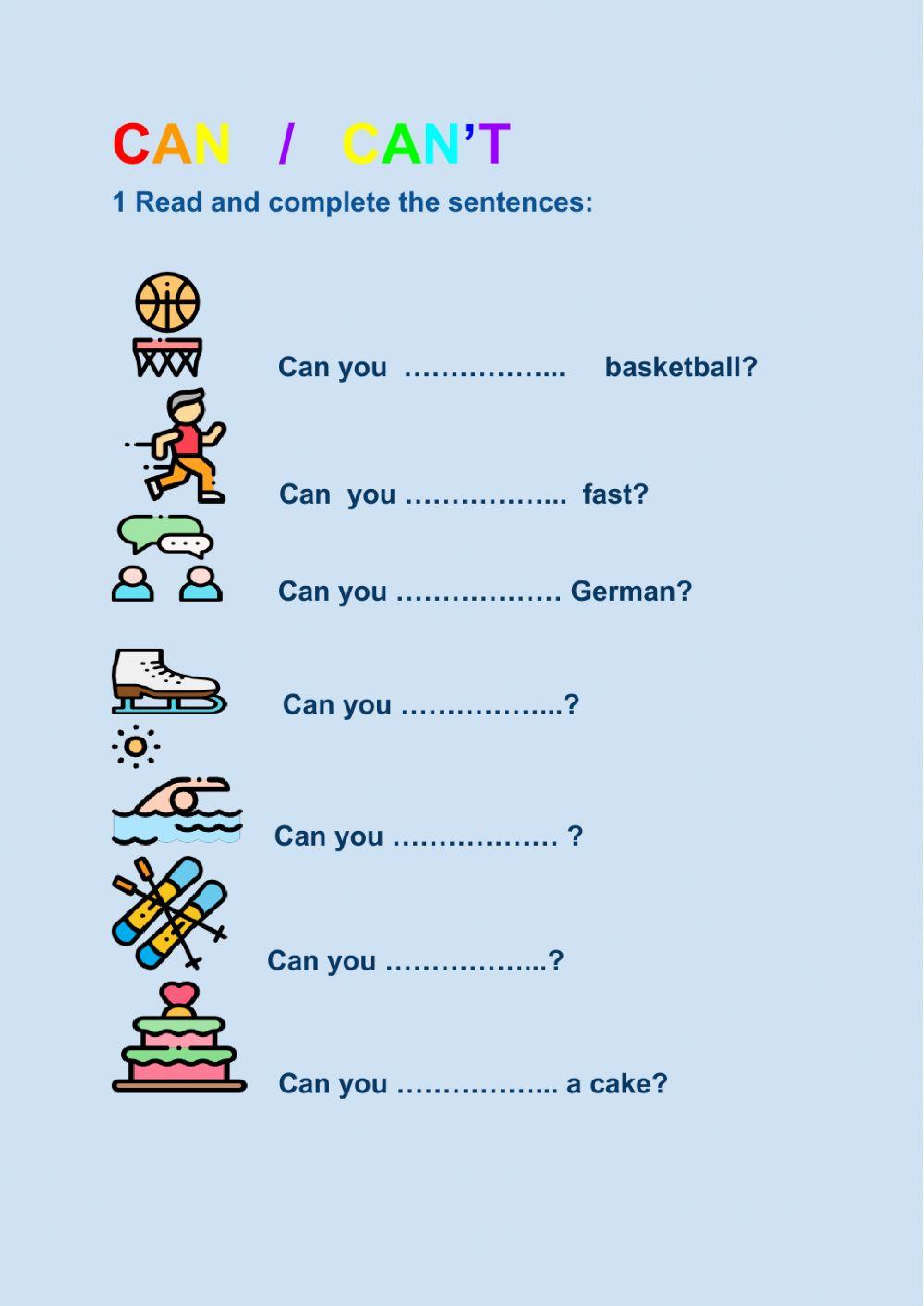 Can -can't worksheet online exercise for | Live Worksheets