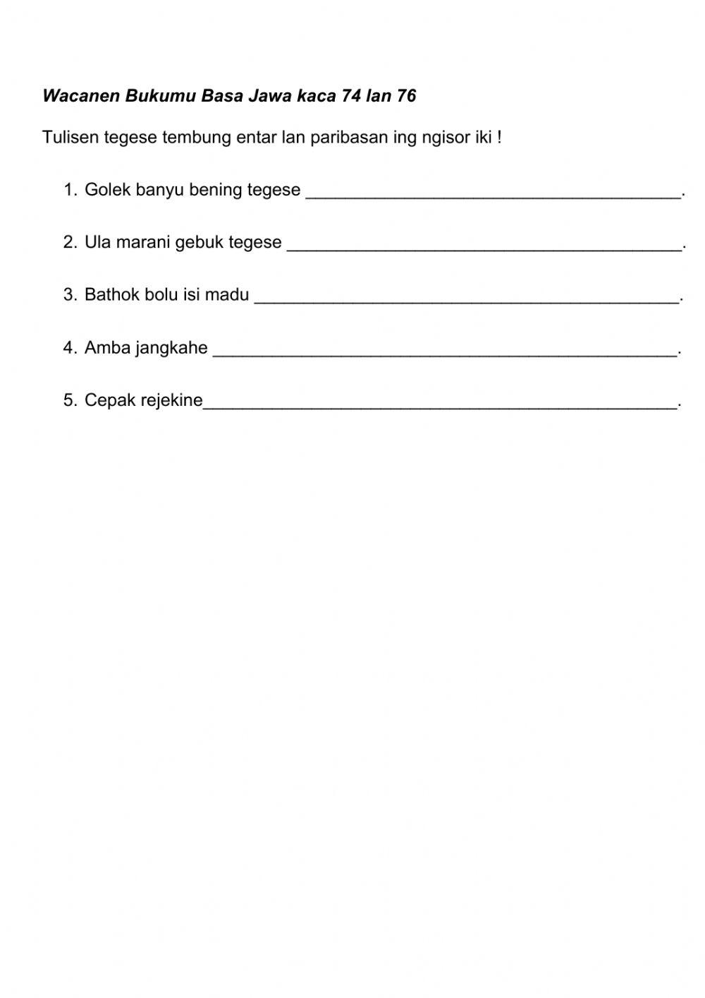 Tembung Entar lan Paribasan worksheet | Live Worksheets