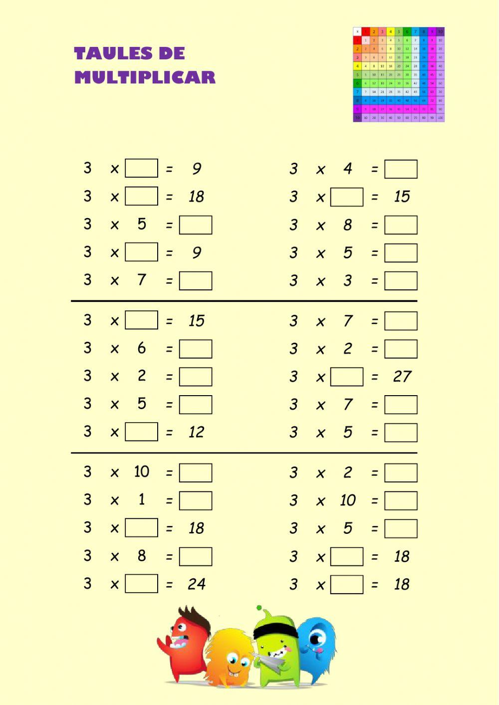 Taules de multiplicar interactive activity for 3r / 4t | Live Worksheets Taules de multiplicar interactive activity for 3r / 4t | Live Worksheets