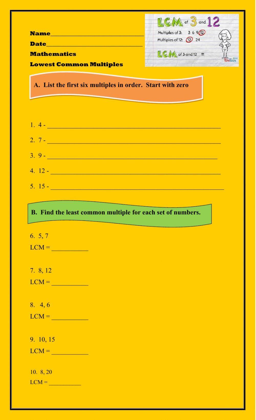 Least Common Multiple Worksheets Least Common Multiple Worksheets