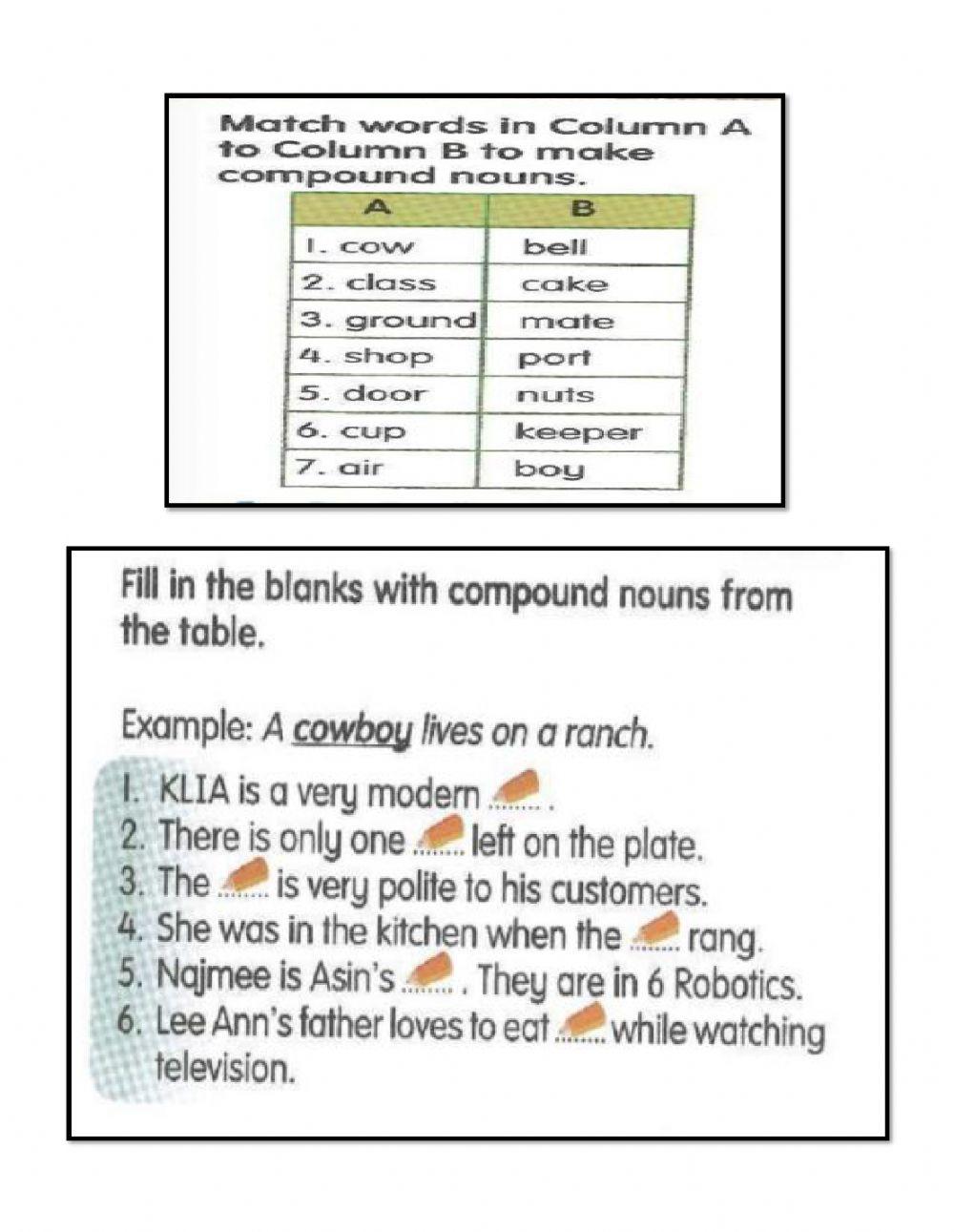 English Year 6 Unit 1 Page 6 Compound Nouns worksheet | Live Worksheets