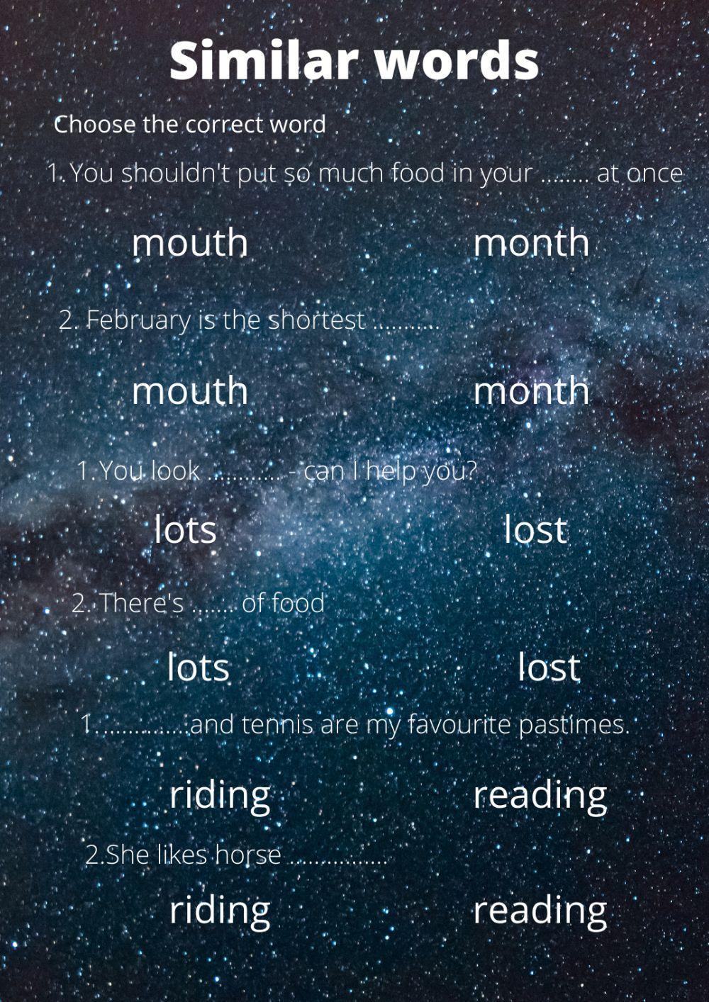 Similar words worksheet | Live Worksheets