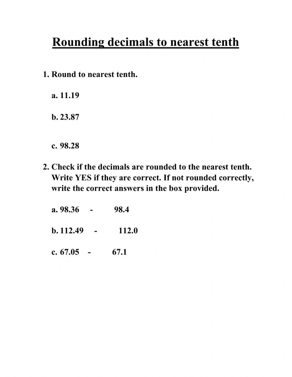 Rounding decimals online activity | Live Worksheets