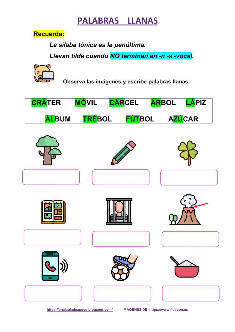 Palabras Llanas Live Worksheets