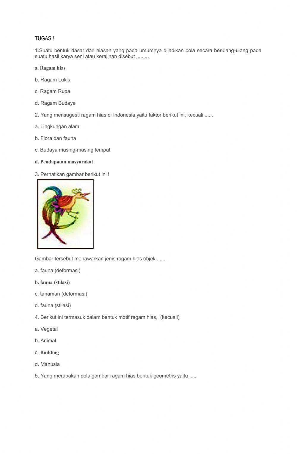 Seni Budaya 7 worksheet | Live Worksheets