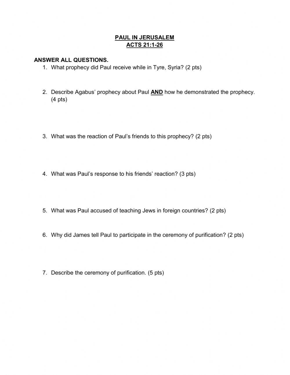 Paul in Jerusalem 1 worksheet | Live Worksheets