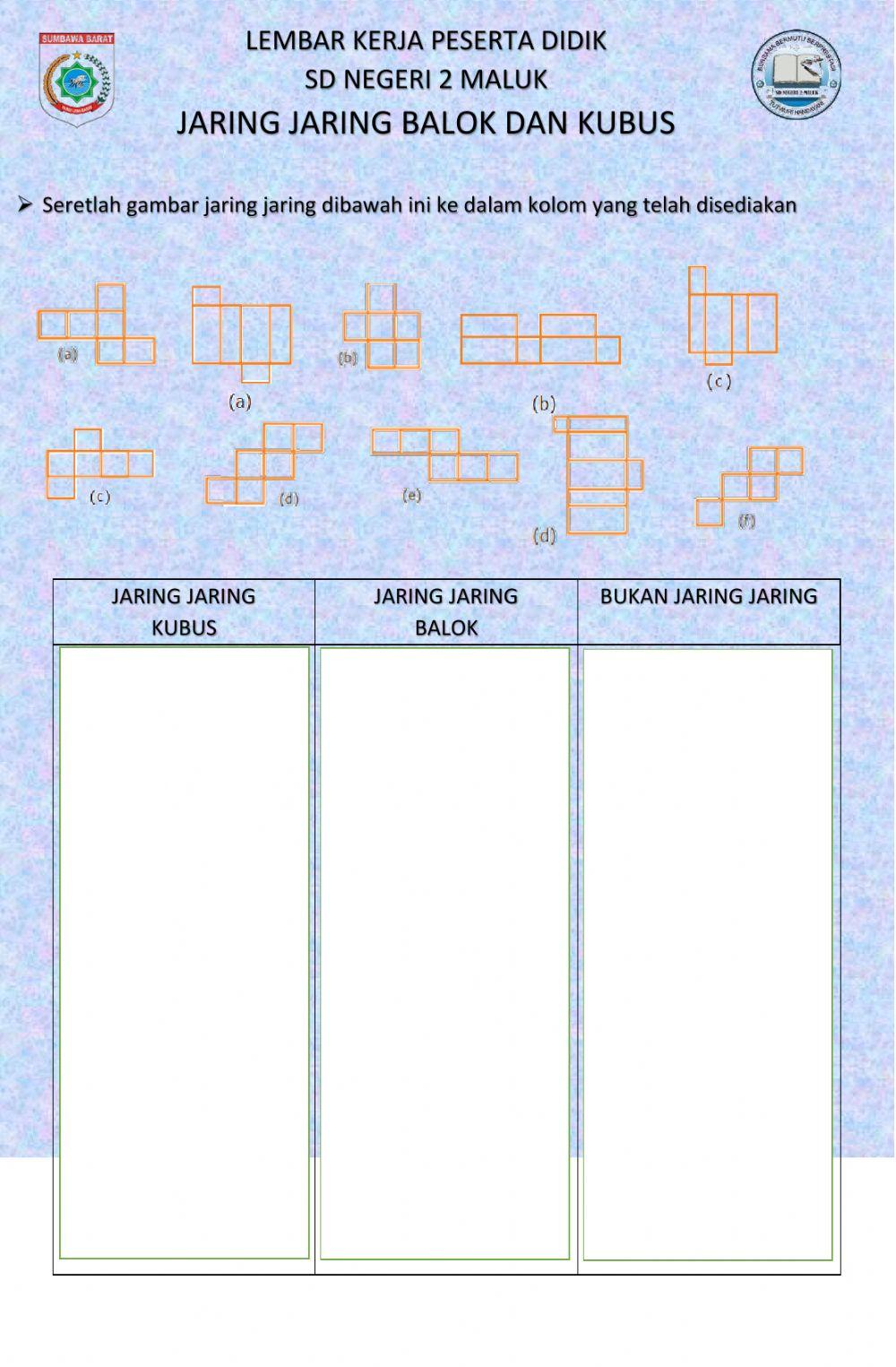 Jaring jaring balok dan kubus worksheet | Live Worksheets