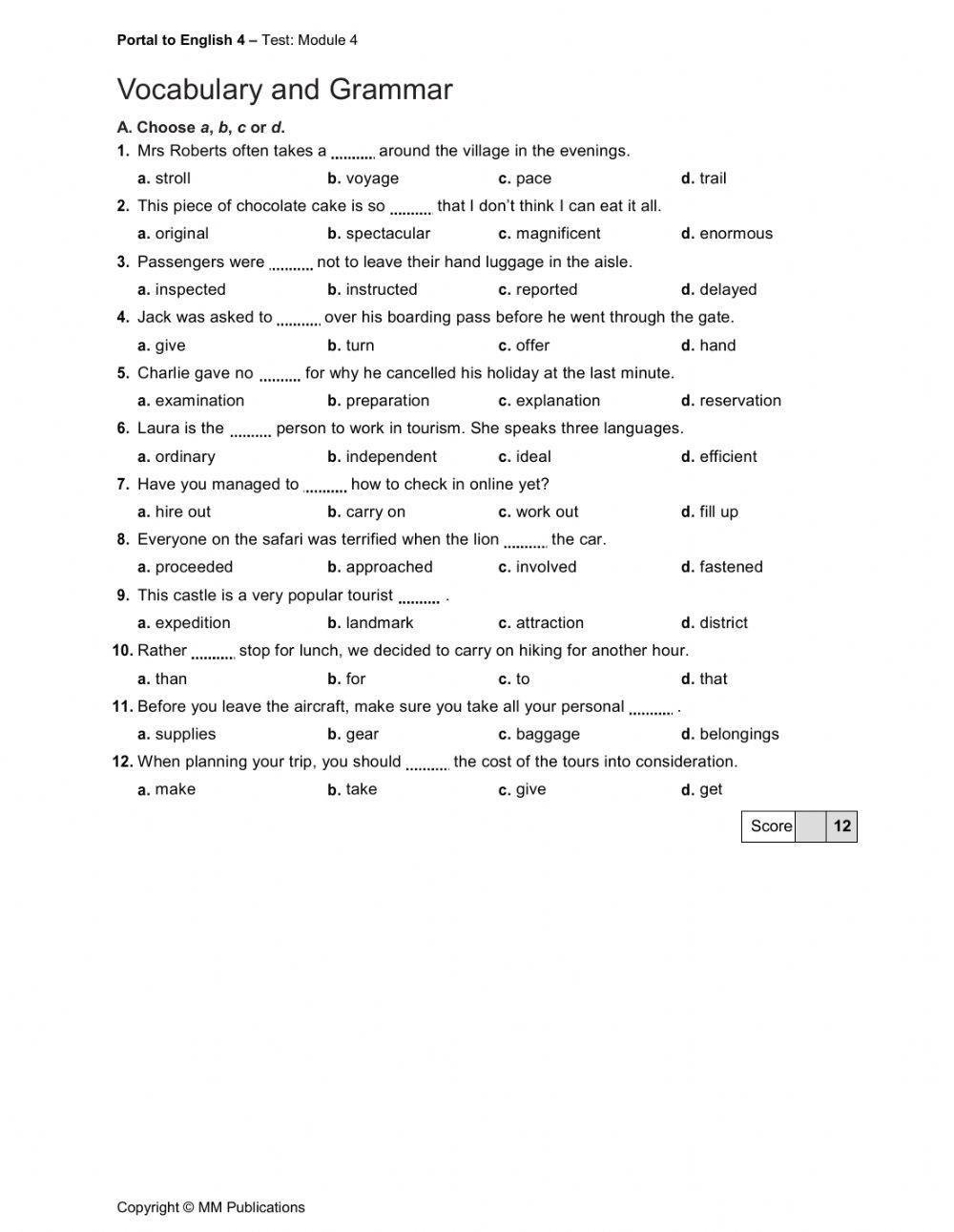 PORTAL TO ENGLISH 4 TEST 4 online exercise for | Live Worksheets