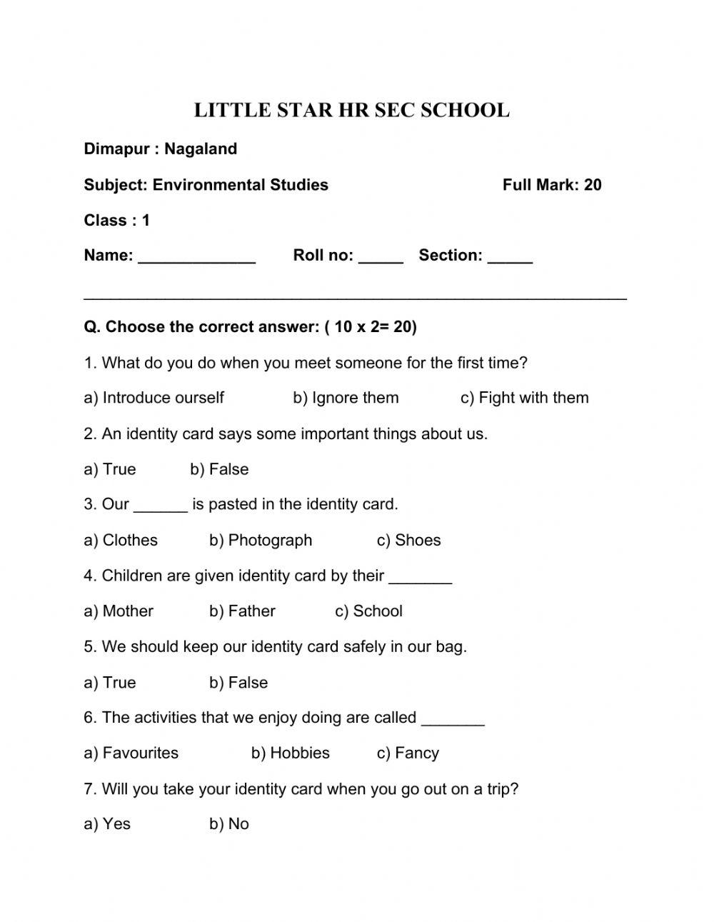 Environmental Studies worksheet | Live Worksheets