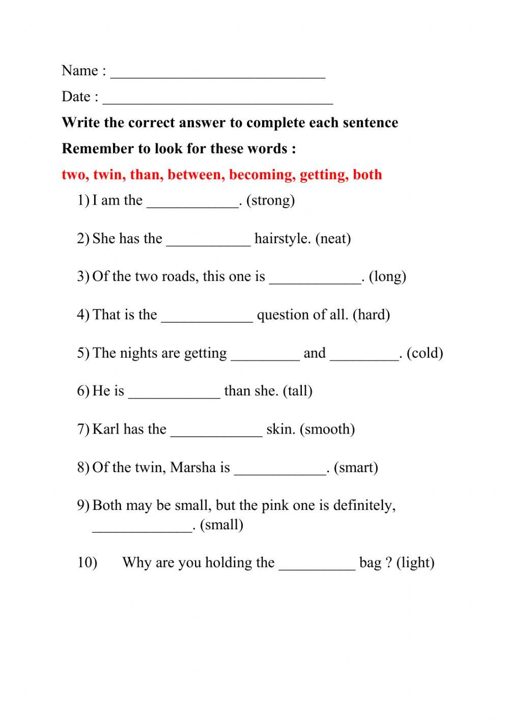 Comparative and… | Free Interactive Worksheets | 6385835