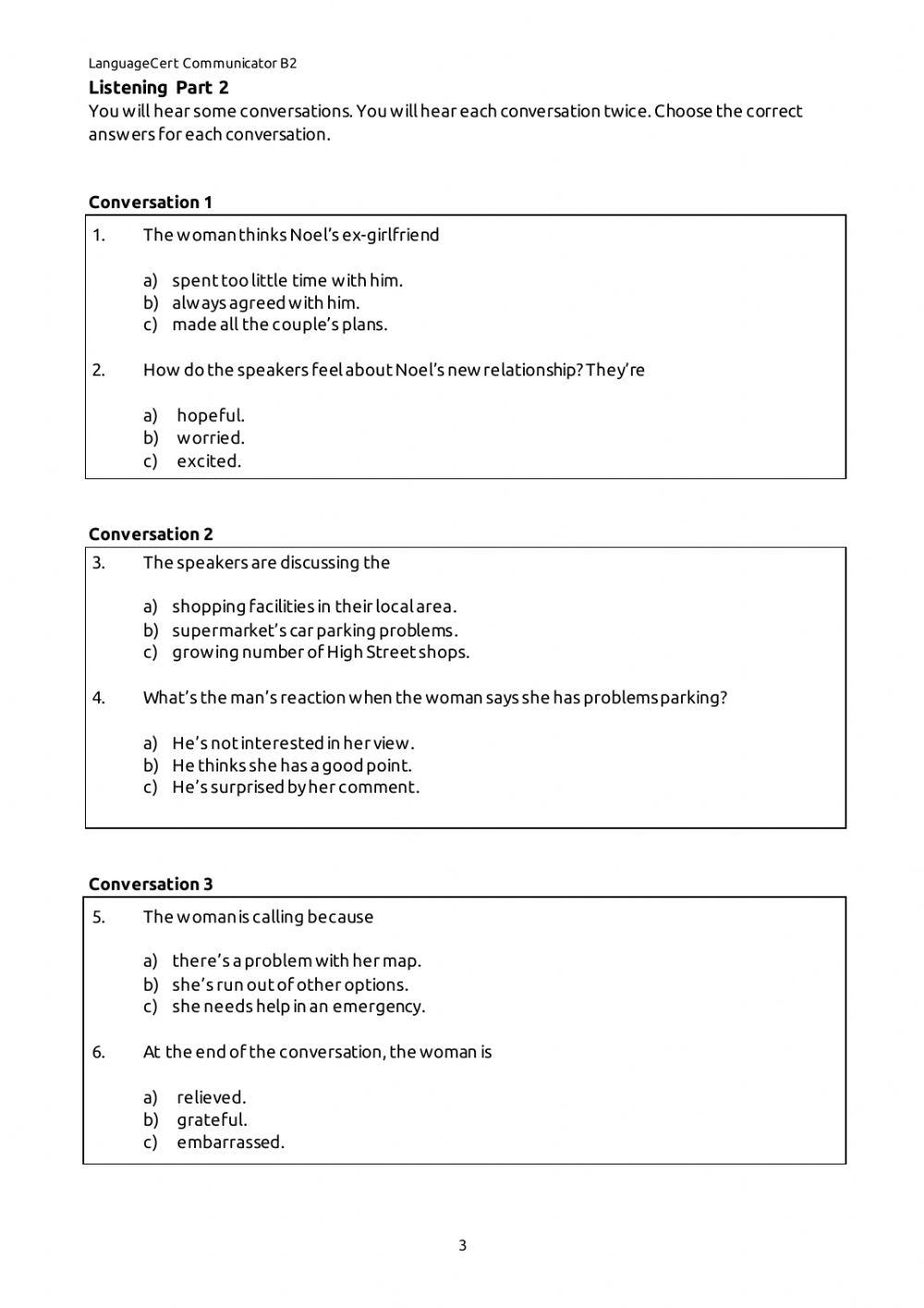 Language Cert B2. Pr. test: 1 ( Listening) worksheet | Live Worksheets