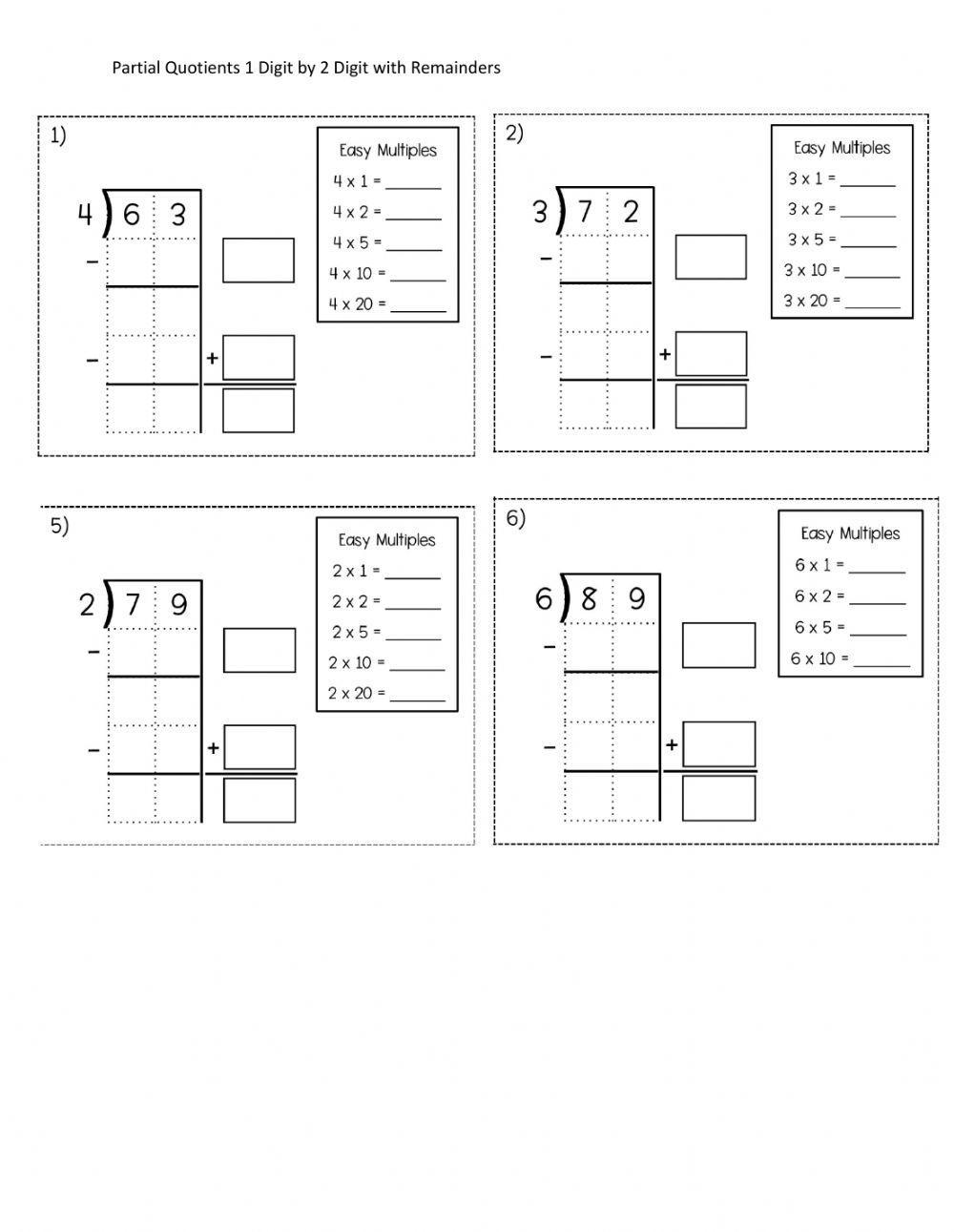 Partial Quotients Worksheet