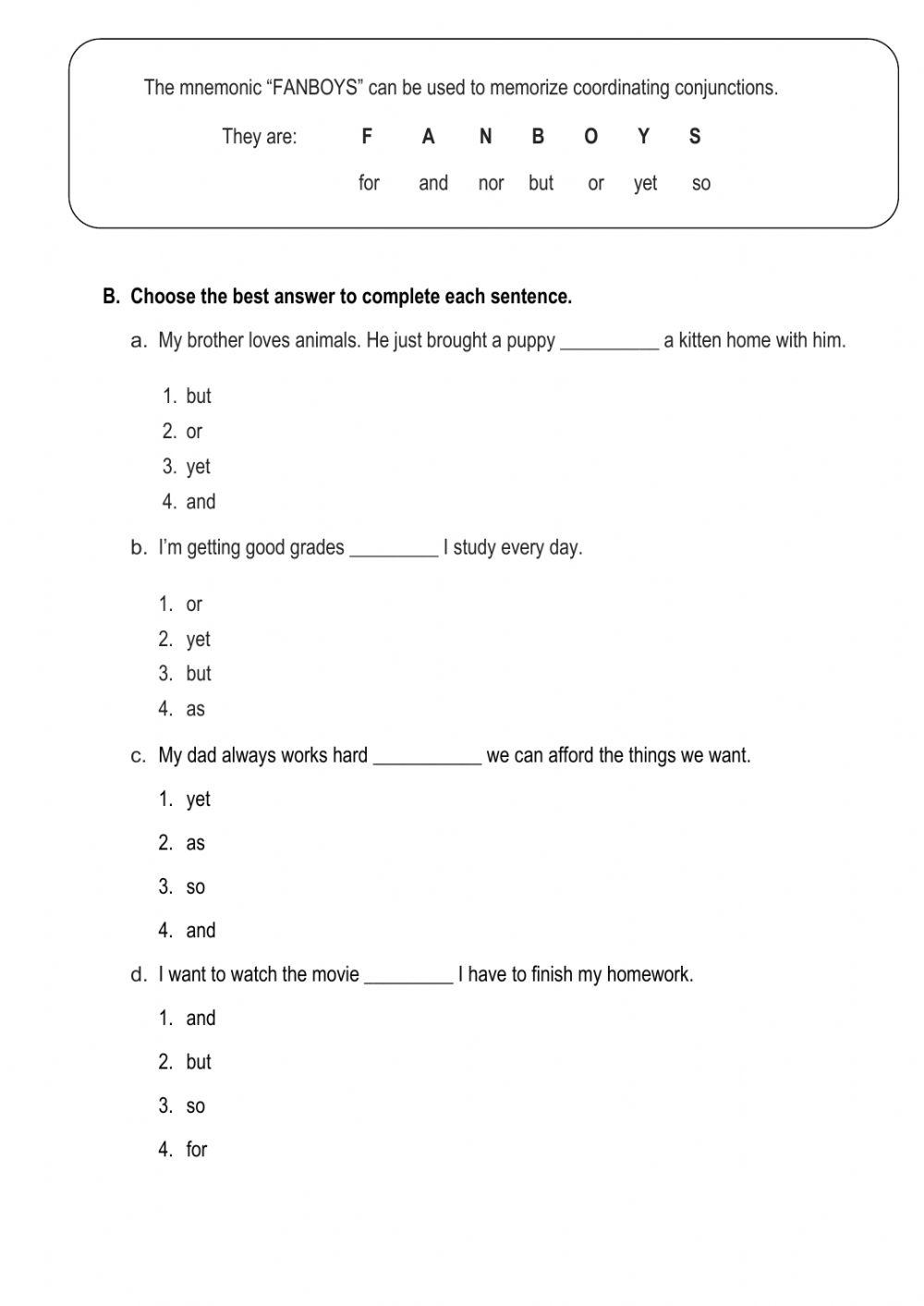670130 | Conjunctions | RajniW | LiveWorksheets