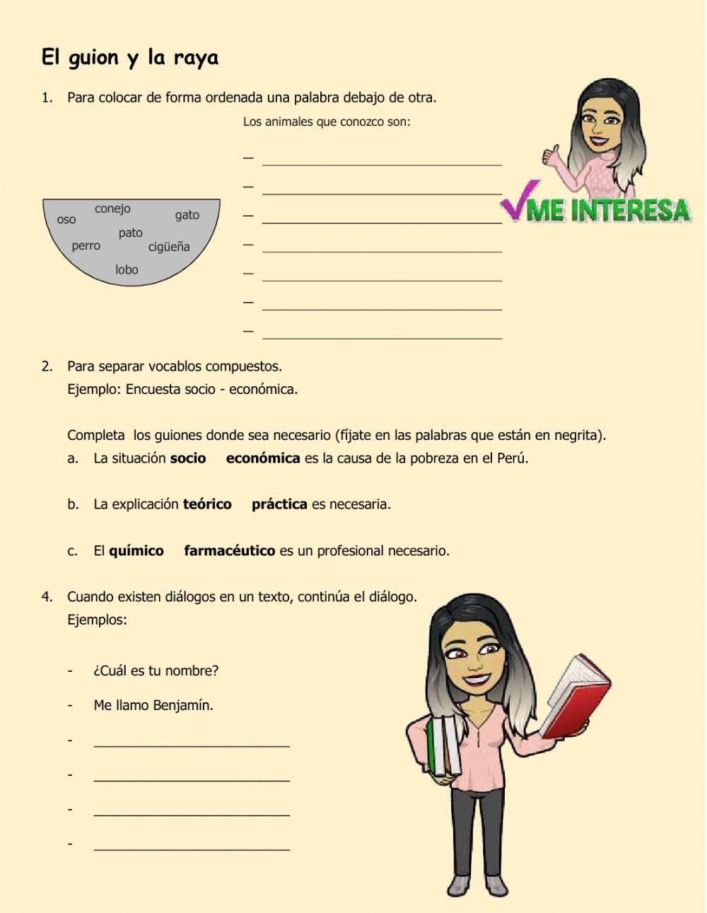 Guion y raya | Free Interactive Worksheets | 670394