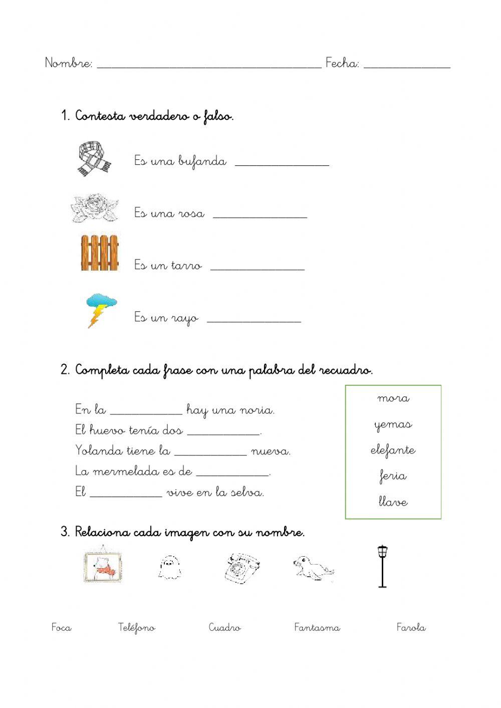 Repaso letra F worksheet | Live Worksheets