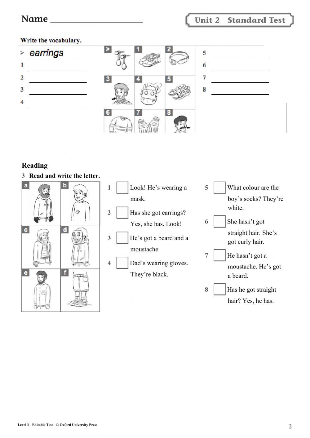 Test Unit 2 online worksheet | Live Worksheets