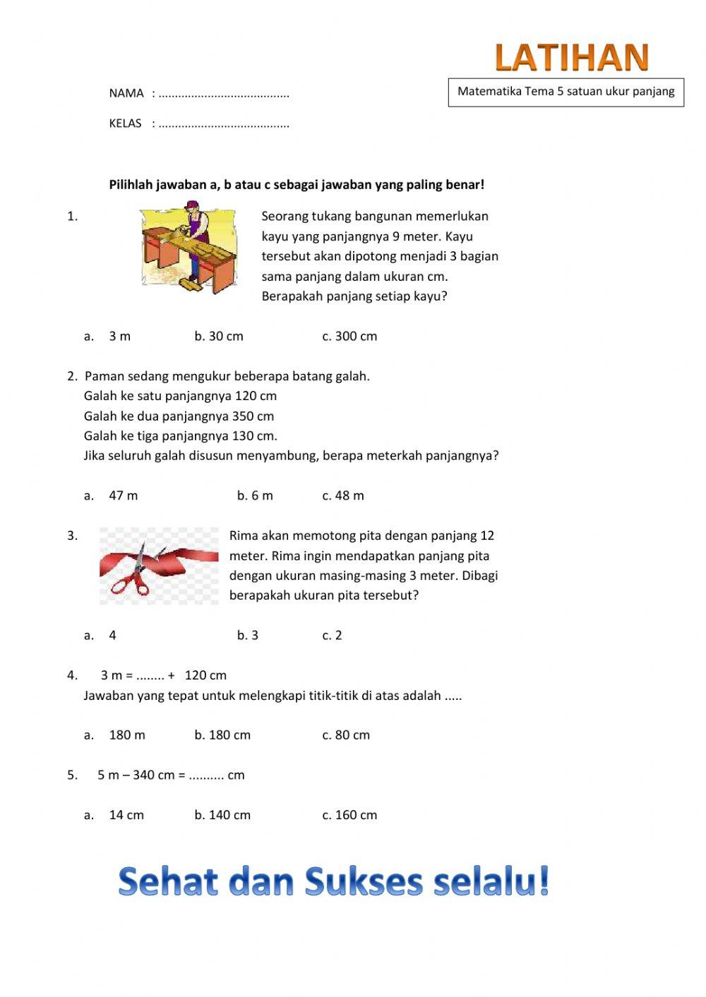 Latihan satuan ukur panjang worksheet | Live Worksheets