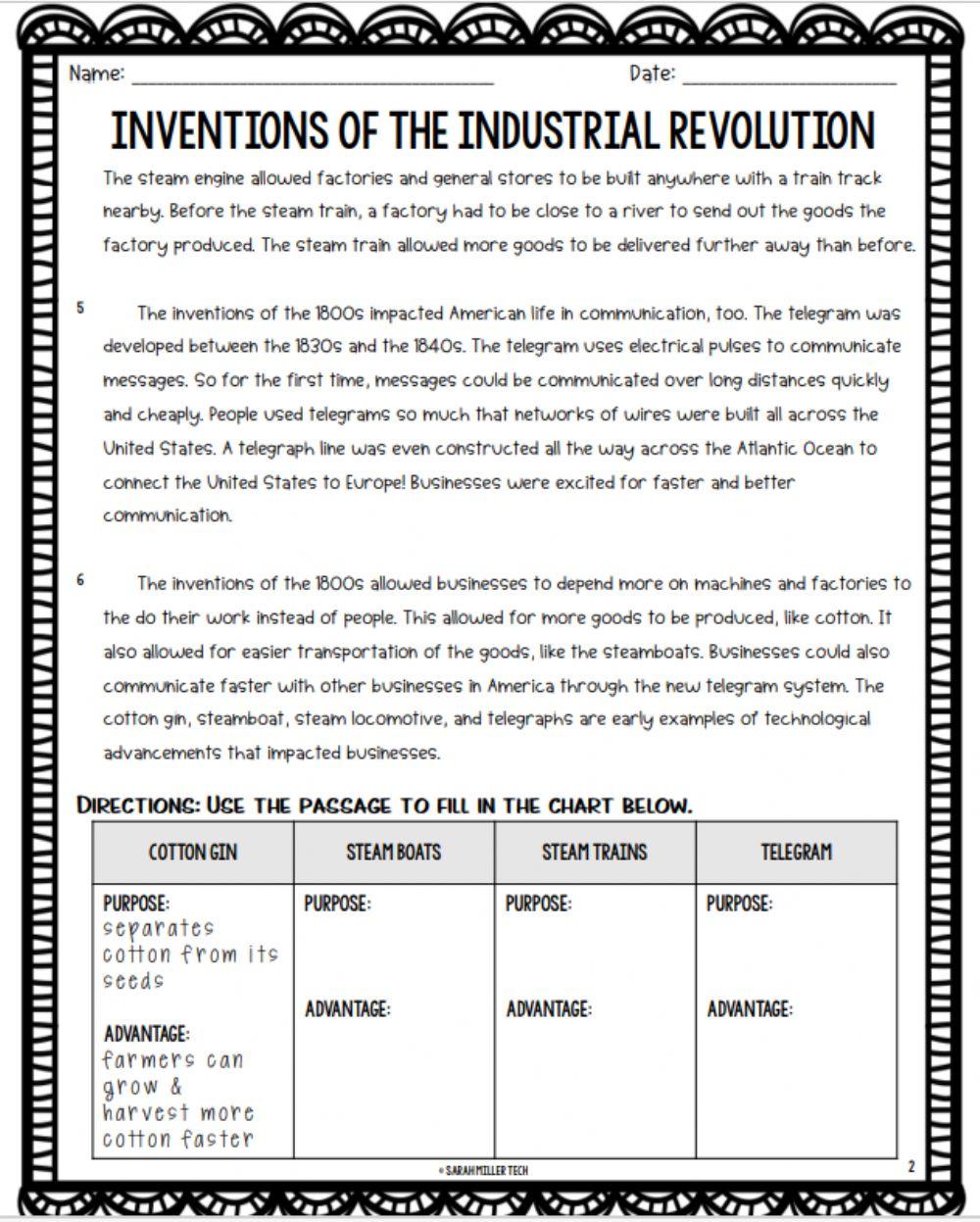 Industrial Revolution Inventions Chart Industrial Revolution Inventions Chart