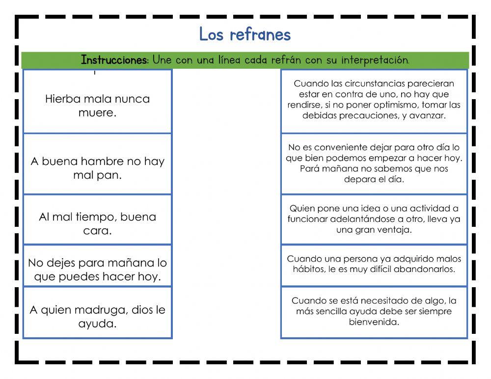 Refranes free online exercise | Live Worksheets