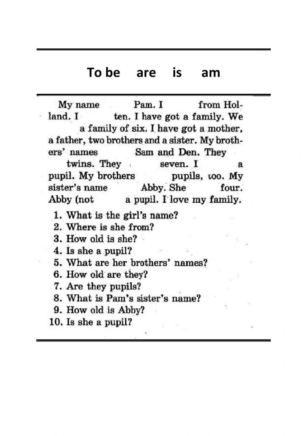 My family text worksheet | Live Worksheets
