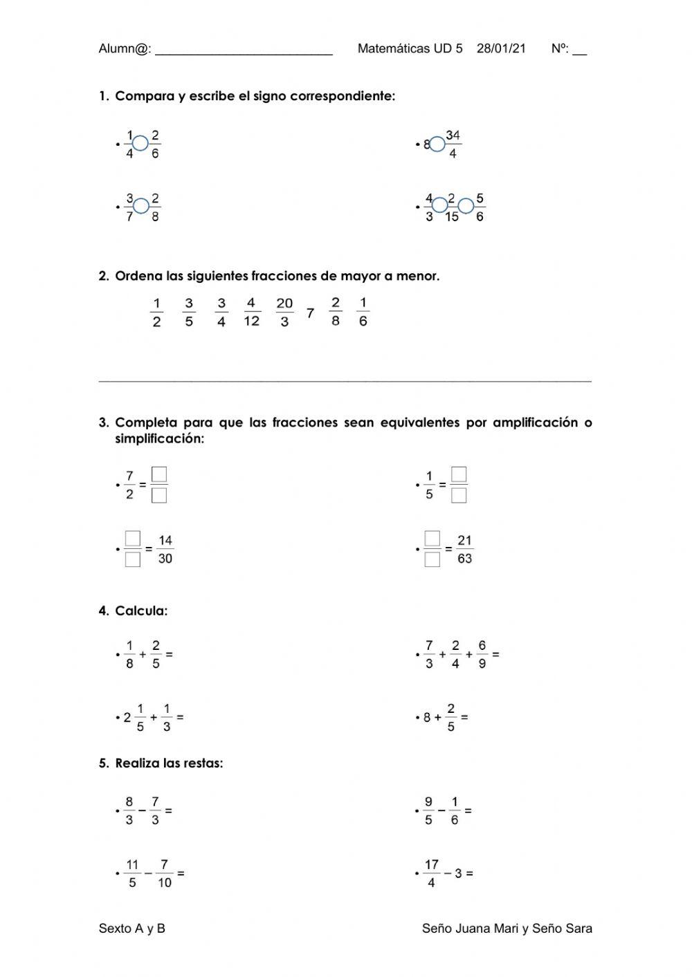 Prueba escrita UD 5 Mates worksheet | Live Worksheets