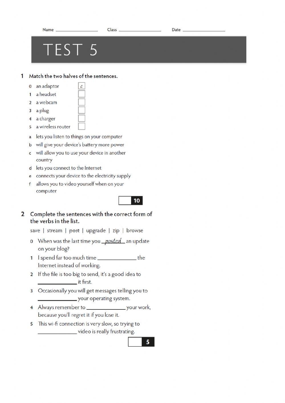 THINK 4, Unit 5, test online exercise for | Live Worksheets
