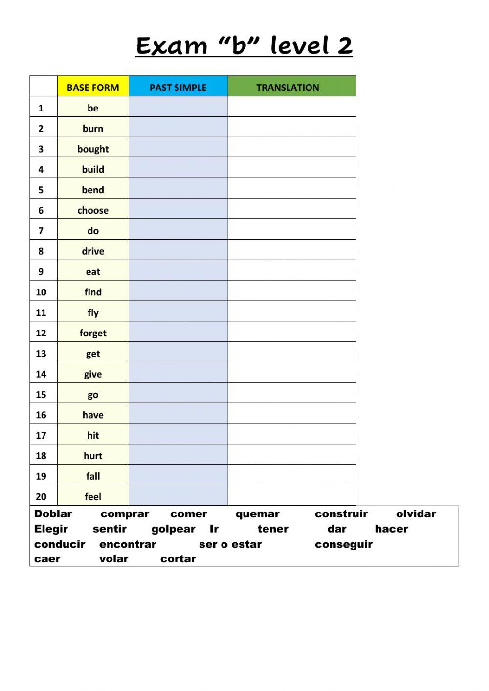 Verbs irregulares level 2 | Noeliaruizbravo | Live