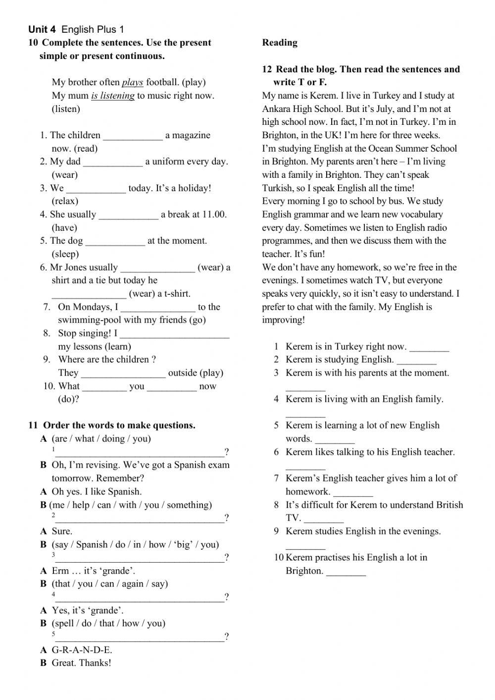 English Plus 1 … | Free Interactive Worksheets | 6387780