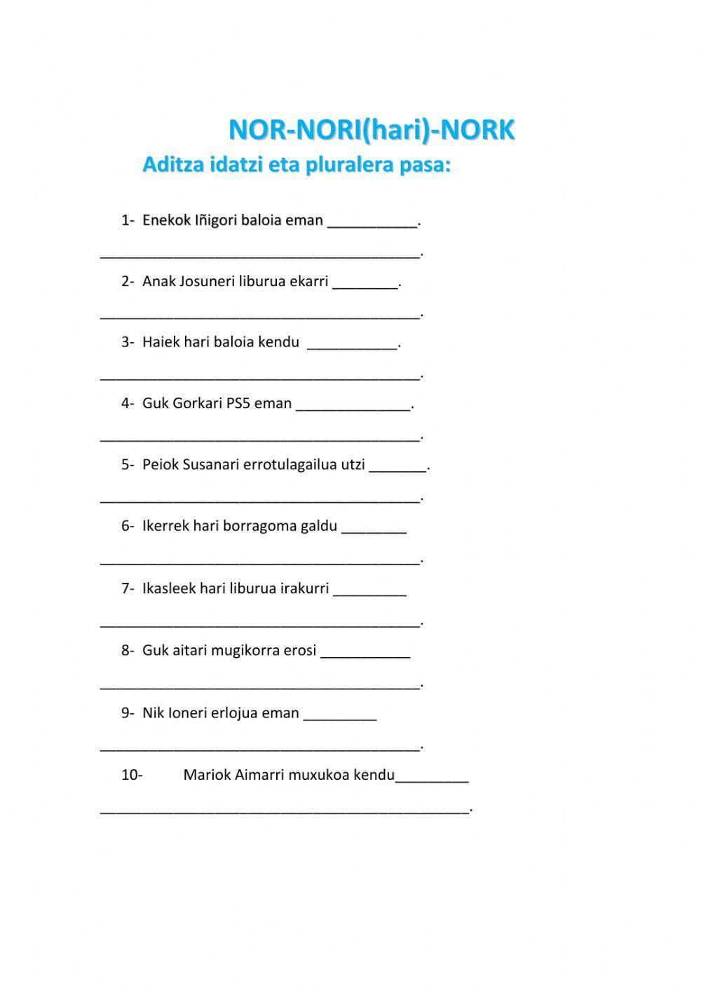 Nor nori nork (hari1) worksheet | Live Worksheets
