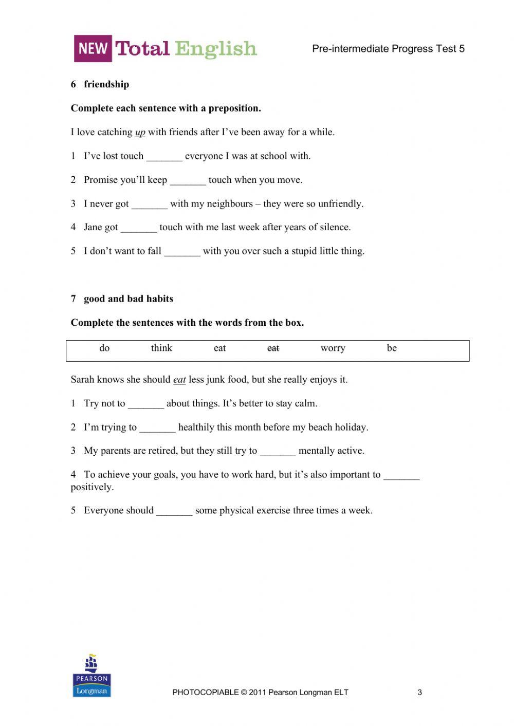 NTE Pre-Intermediate Test 5 online exercise for | Live Worksheets