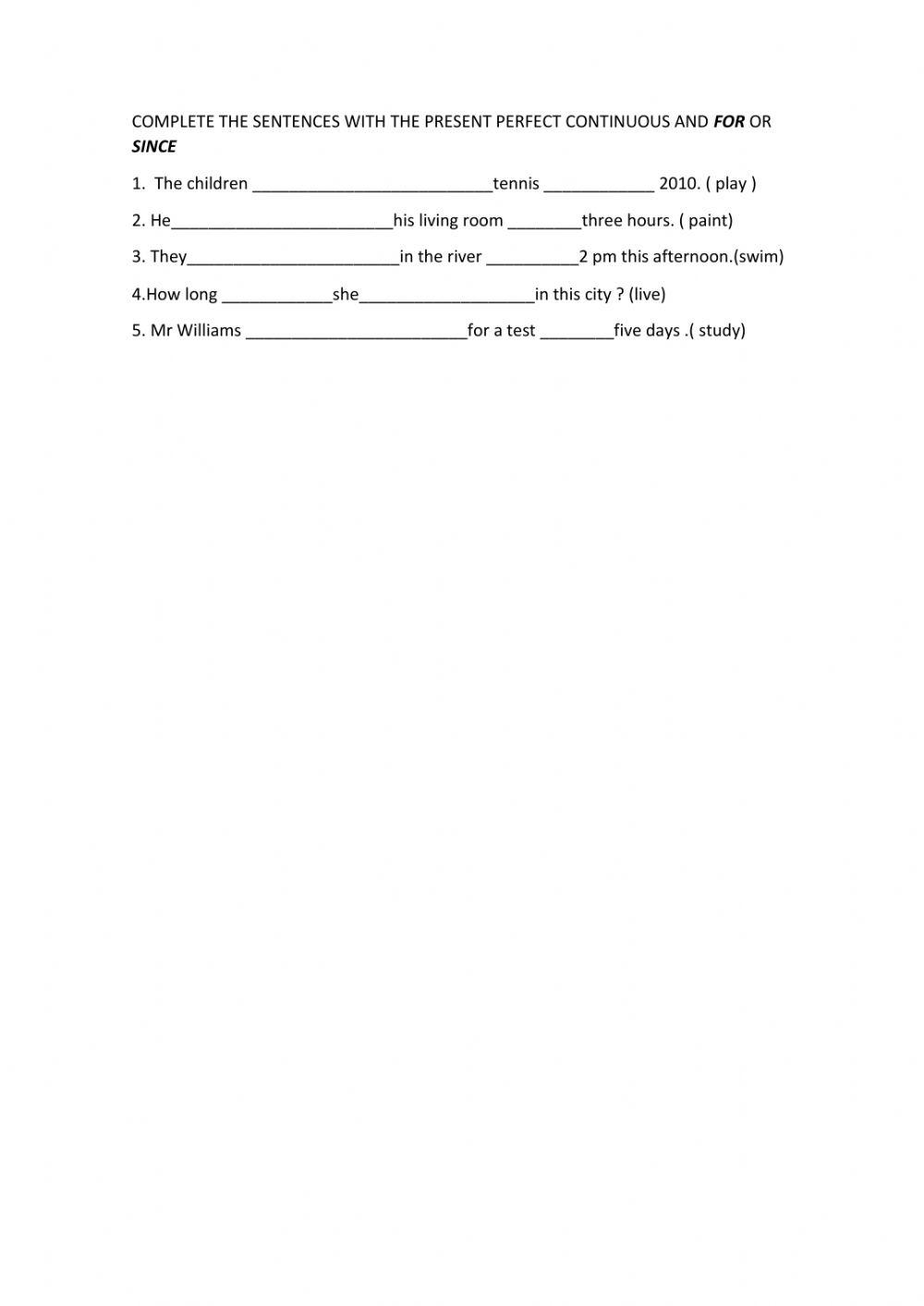PRESENT PERFECT CONTINUOUS HOMEWORK online exercise for | Live Worksheets