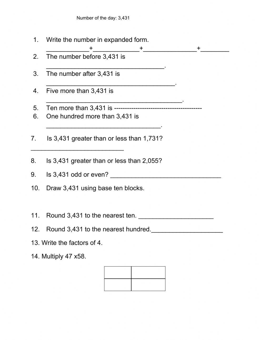 4th and 5th ESP Number of the Day worksheet | Live Worksheets