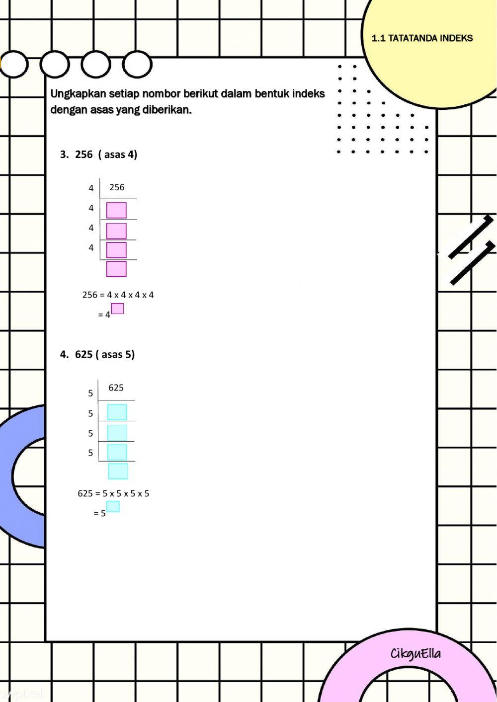 Indeks | cikguella_smkpi | Live Worksheets