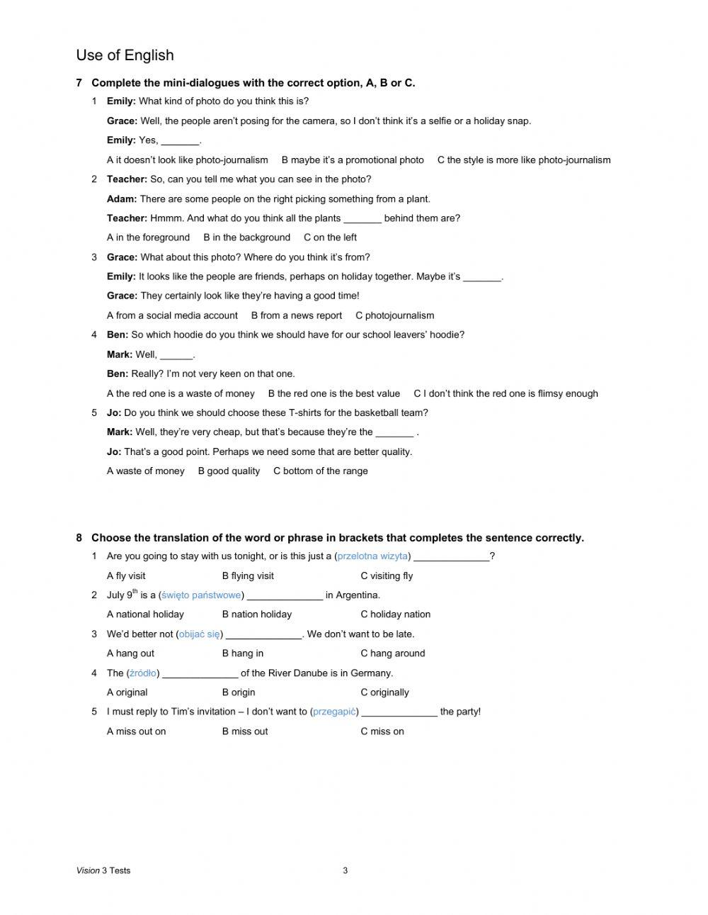 Vision 3 Unit 3 online exercise for | Live Worksheets