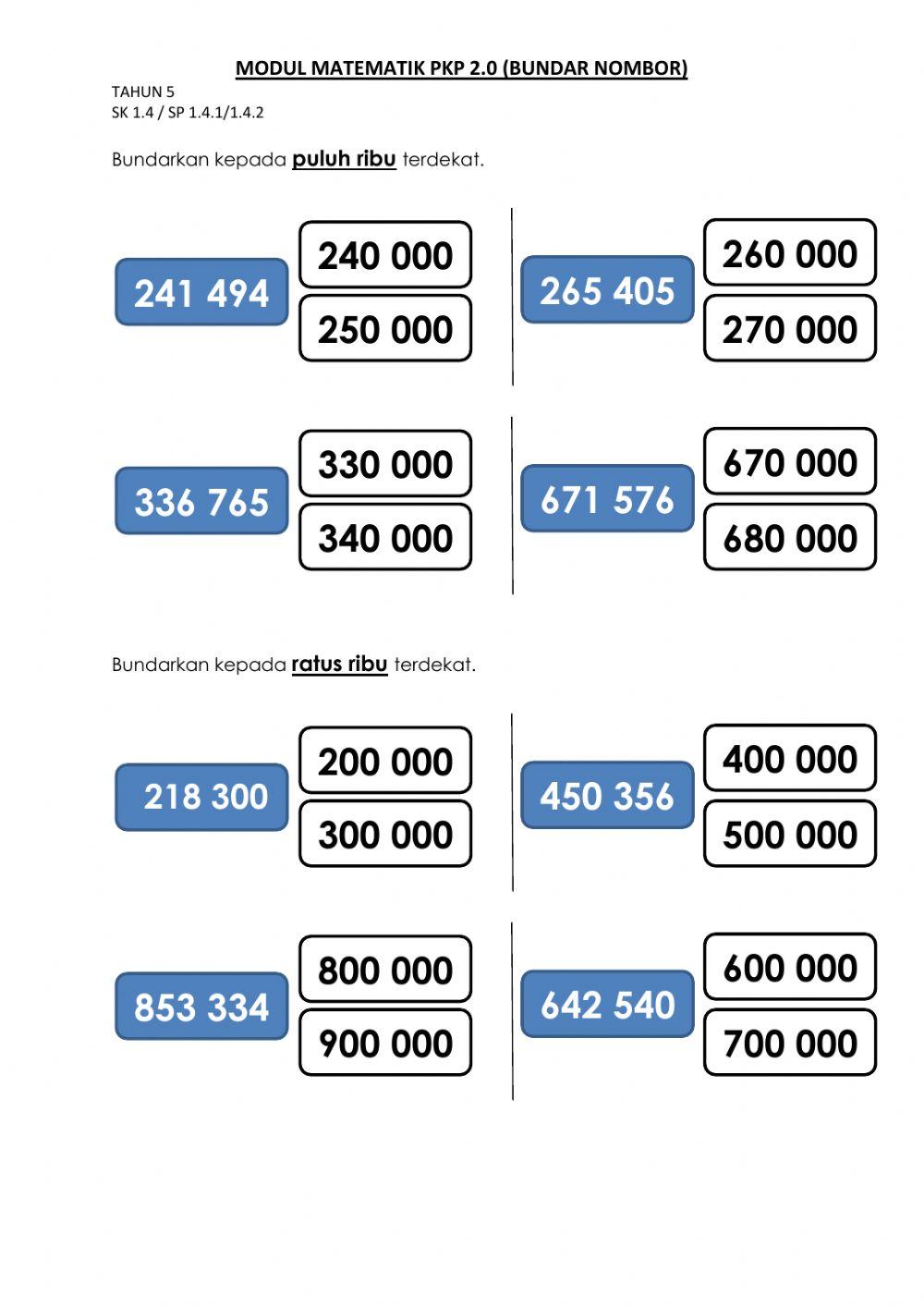 Bundar Nombor -… | Free Interactive Worksheets | 673046