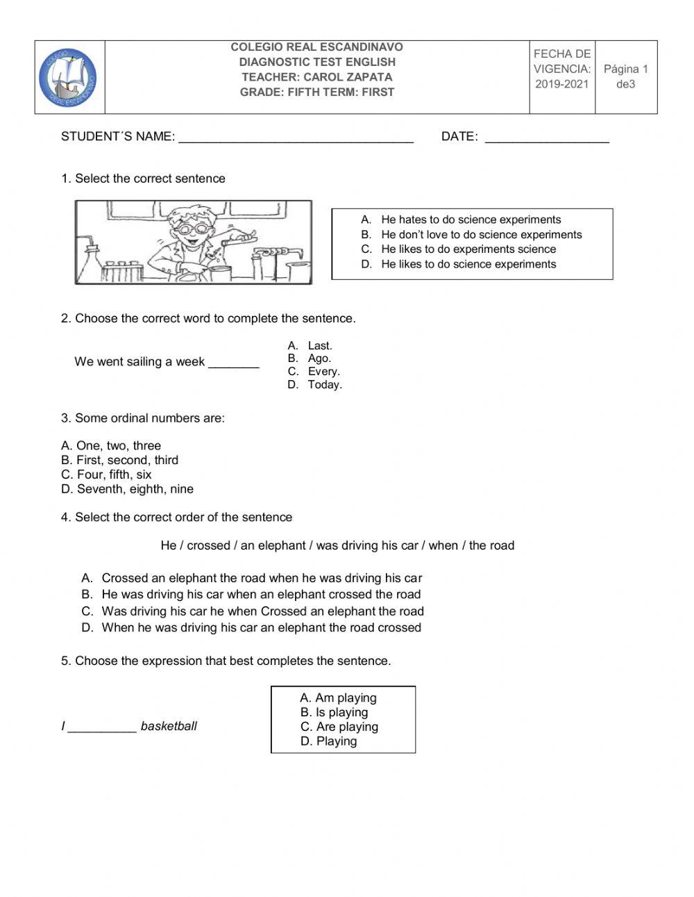 diagnostic | Free Interactive Worksheets | 4662646