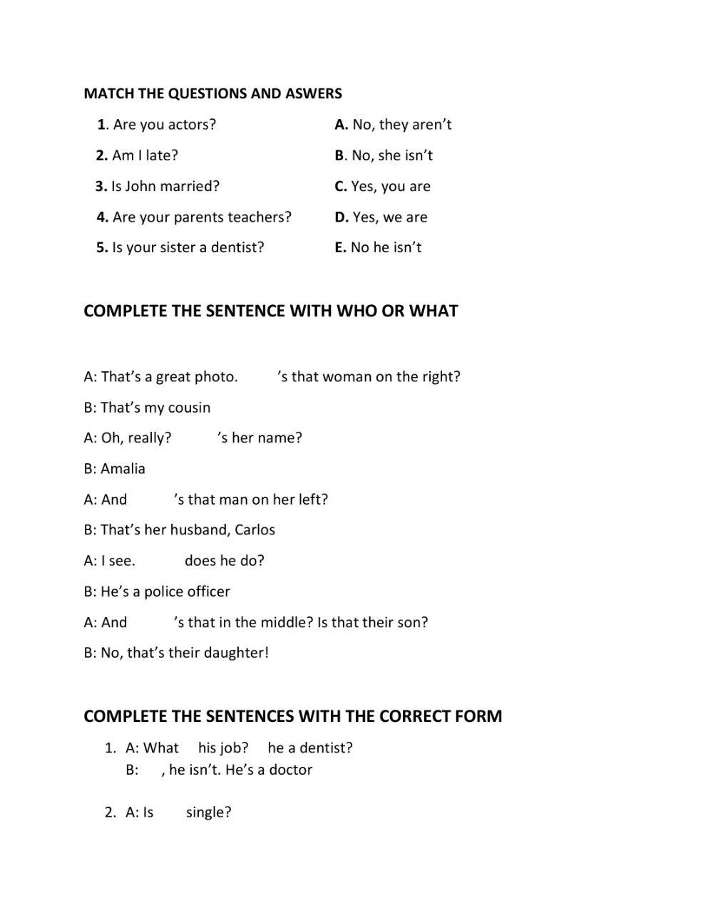 Be verb activity | Live Worksheets