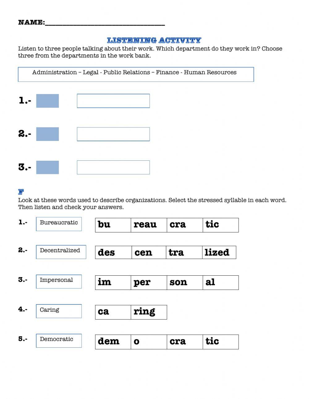 Listening Activities interactive activity | Live Worksheets